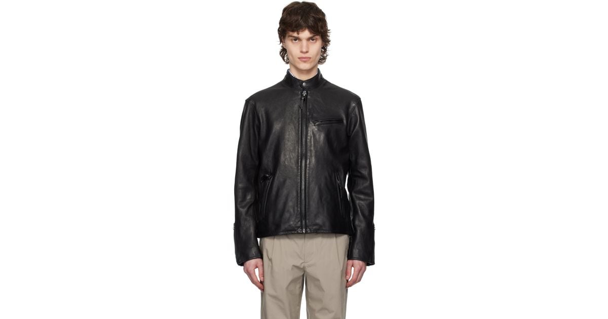 Polo Ralph Lauren Café Racer Leather Jacket in Black for Men | Lyst UK