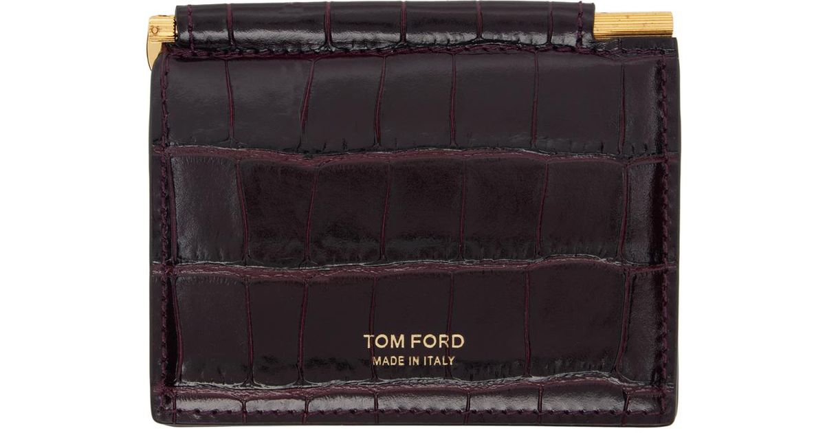 Tom Ford Burgundy Shiny Croc Folding Money Clip Card Holder in Black ...