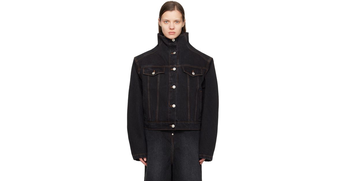 Pushbutton High Neck Denim Jacket in Black | Lyst