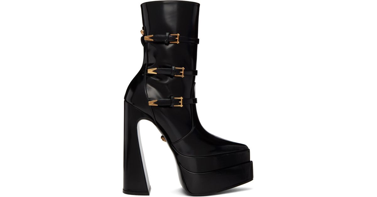 Versace Black Aevitas Pointy Platform Boots | Lyst