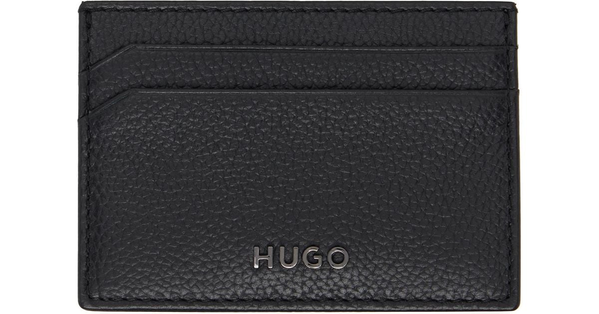 HUGO Logo Detail Graiend-Leather Card Holder in Black for Men | Lyst UK