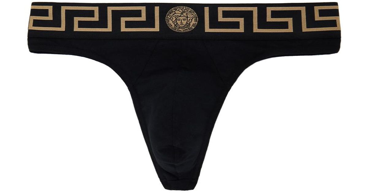 Versace Greca Border Thong in Black for Men | Lyst