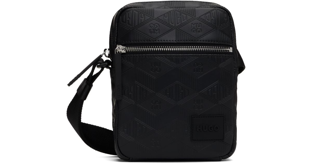 メンズ HUGO ブラック エンボスロゴ メッセンジャーバッグ ブラック | Lyst