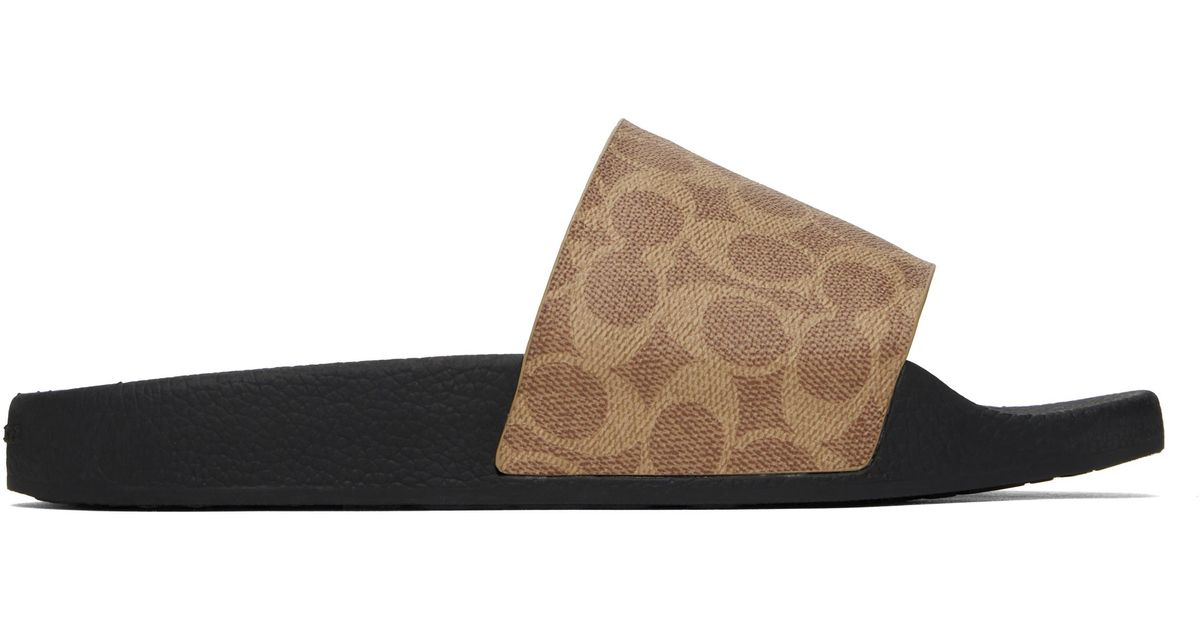 COACH Coated Canvas Pool Slides in Black for Men | Lyst