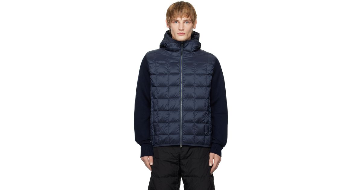 Taion Hood Knit Down Jacket in Blue for Men | Lyst