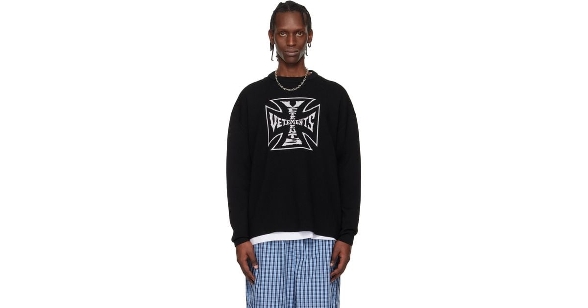 Vetements Double Biker Cross Logo Sweater in Black for Men | Lyst UK