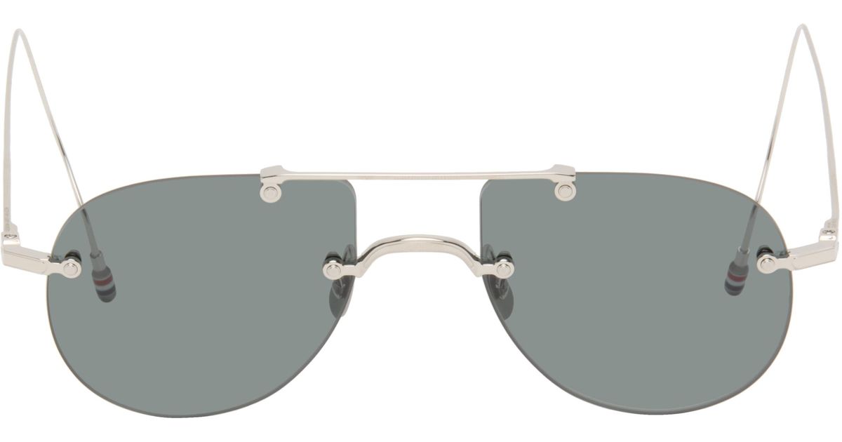 Thom Browne Titanium Rimless Aviator Sunglasses in Black for Men | Lyst UK
