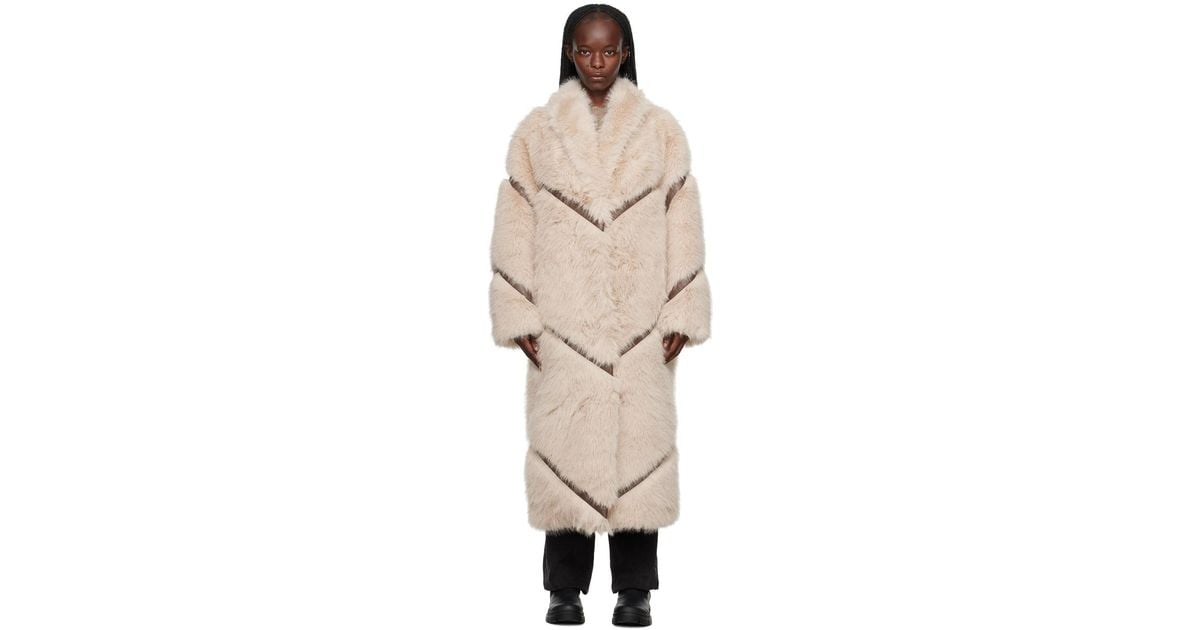 Stand Studio Beige Everleigh Faux-fur Coat in Natural | Lyst UK