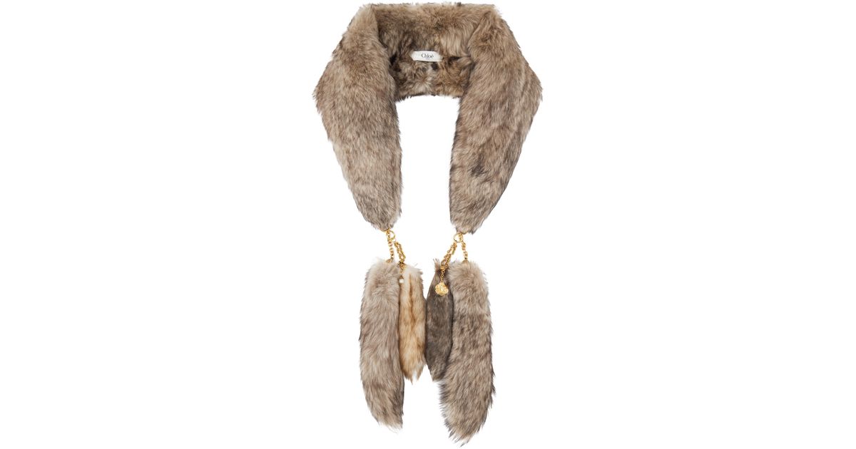 Chloé Taupe 'The Treasure Tails' Scarf in Natural | Lyst UK