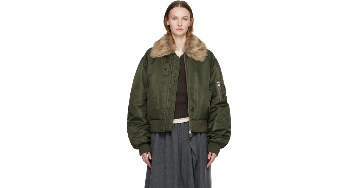 ANDERSSON BELL Faux-fur Collar Ma-1 Bomber Jacket in Green | Lyst UK