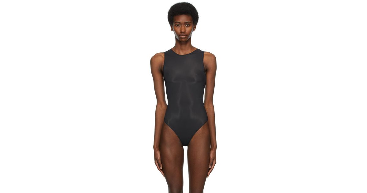 Skims Synthetic Black Jelly Sheer Crewneck Bodysuit Lyst