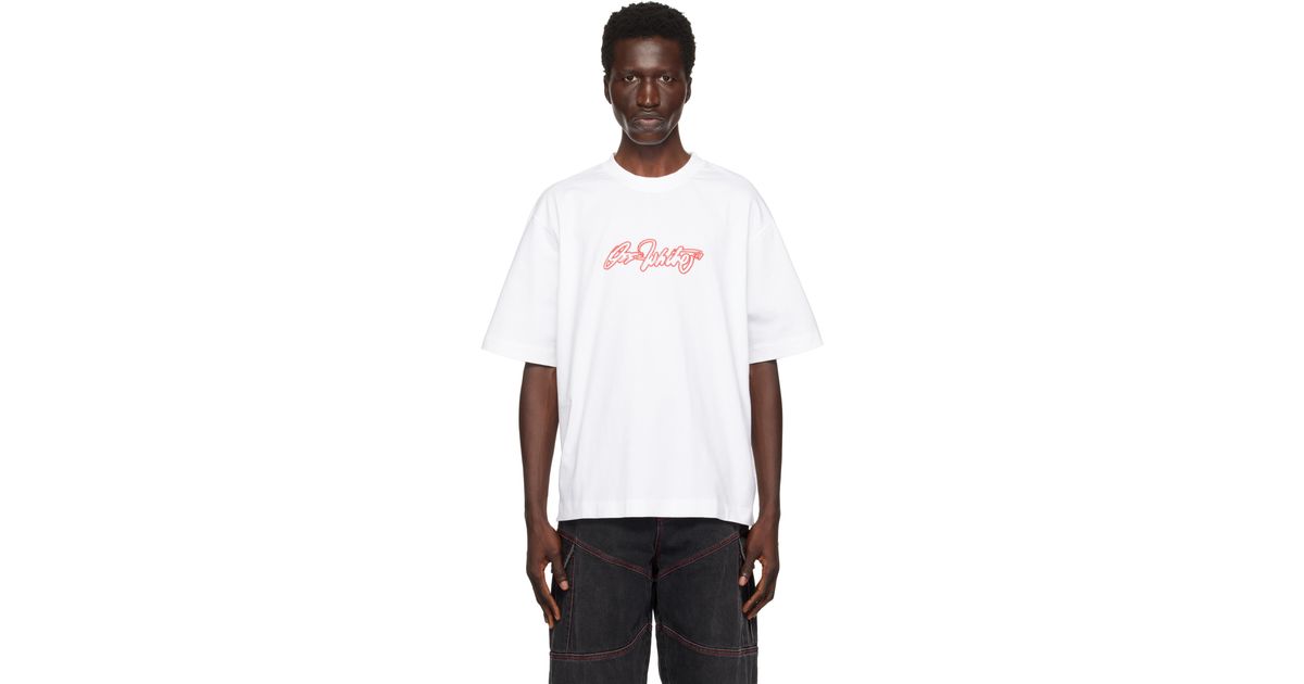 Off-White c/o Virgil Abloh Off- Script Outline Skate T-Shirt in White ...