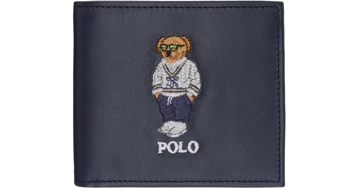 Polo Ralph Lauren Bear Leather Billfold Wallet in Blue for Men | Lyst