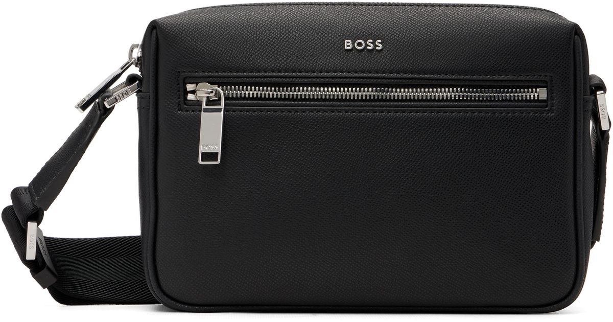 BOSS Logo Lettering Crossbody Bag in Black for Men | Lyst UK