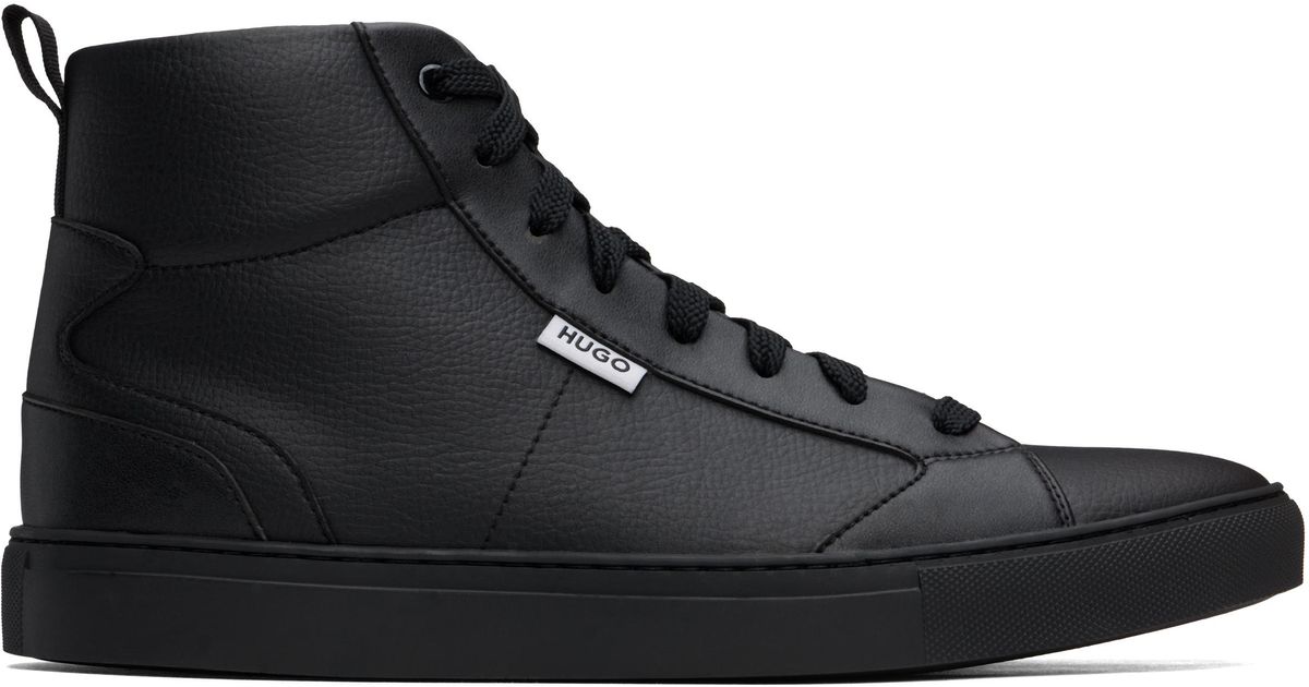 HUGO Grained Faux-Leather High-Top Sneakers in Black for Men | Lyst UK
