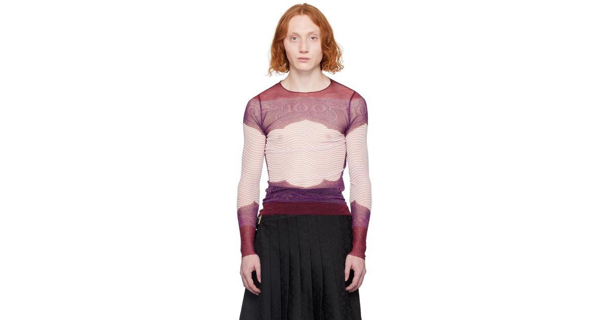 Jean Paul Gaultier Burgundy Sheer Long Sleeve T-shirt in Black for Men ...