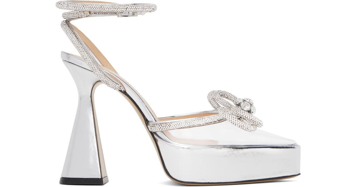 Mach & Mach Double Bow Crystal-embellished Satin Platform Pumps in ...