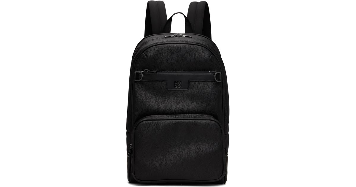 HUGO Stacked Logo Trim Faux-Leather Backpack in Black for Men | Lyst