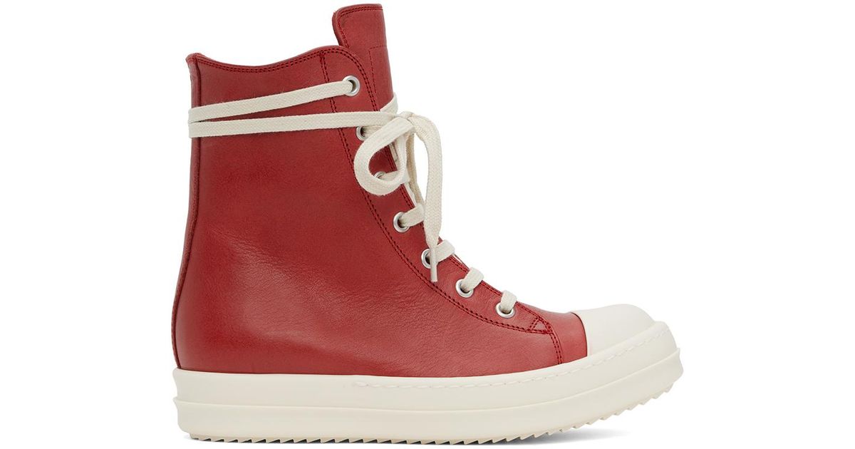 Rick Owens Red Washed Sneakers | Lyst