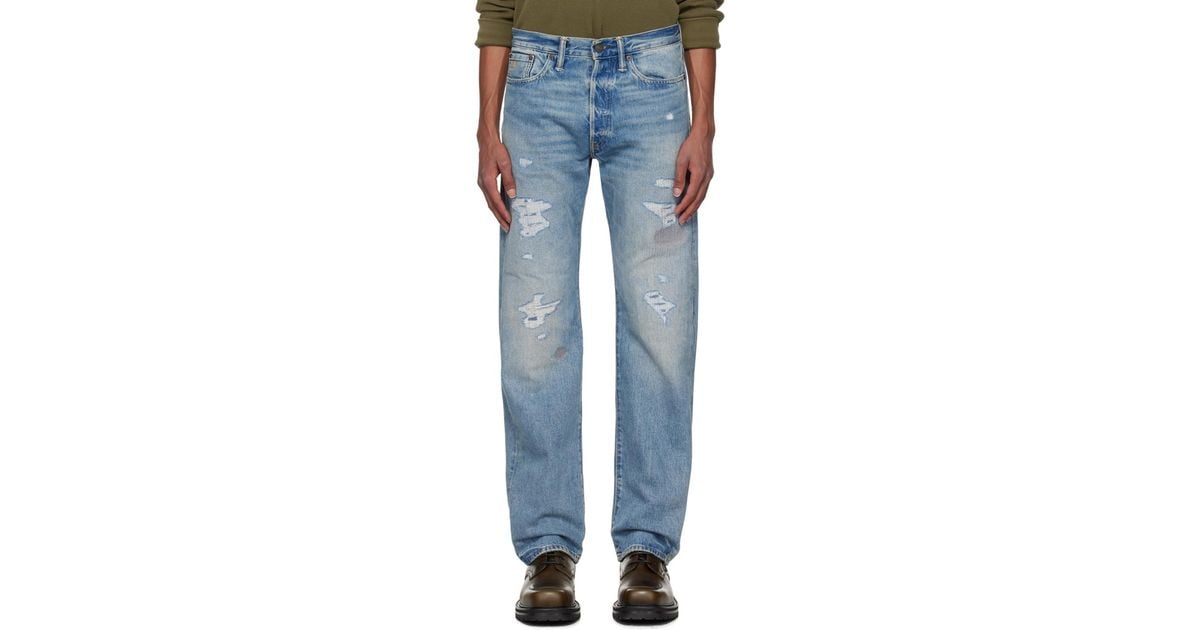 RRL Straight Fit Repaired Jeans in Blue for Men | Lyst