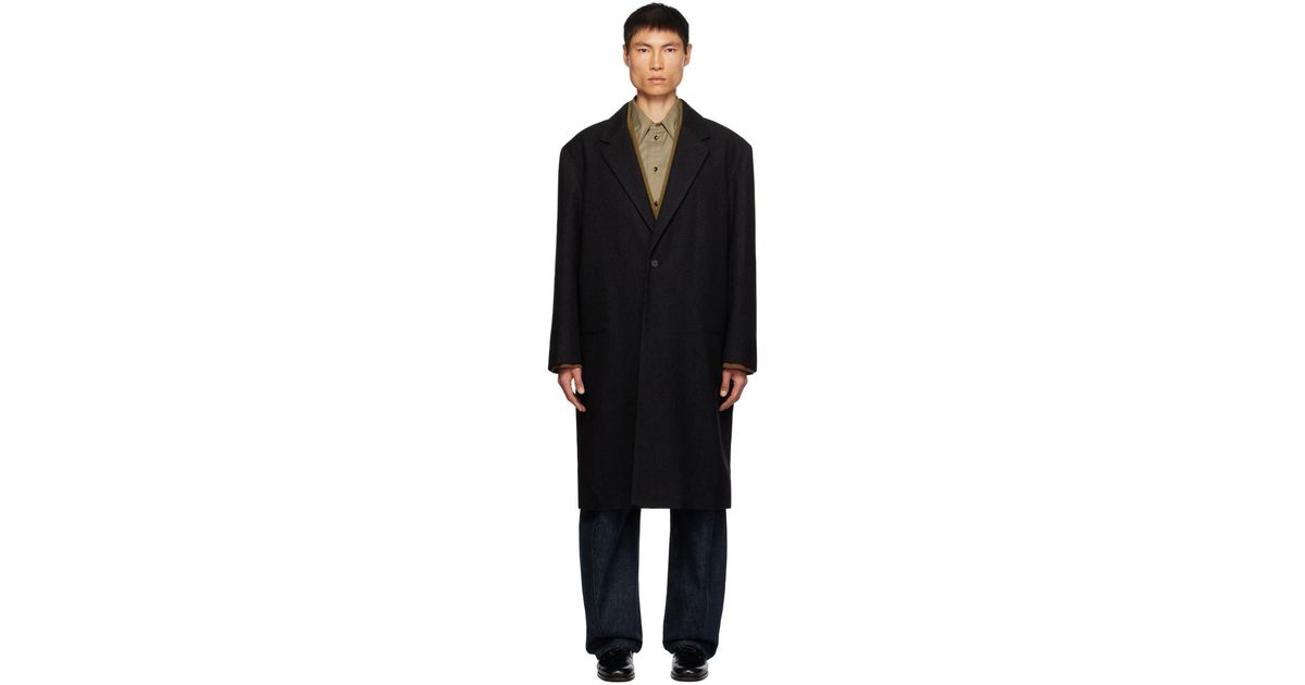 Lemaire Black Button Coat for Men | Lyst
