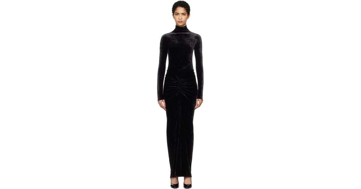 Alaïa Draped Maxi Dress in Black | Lyst
