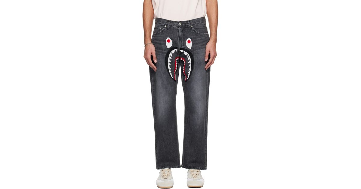 A Bathing Ape Shark Loose Fit 13 Oz Jeans in Black for Men | Lyst UK