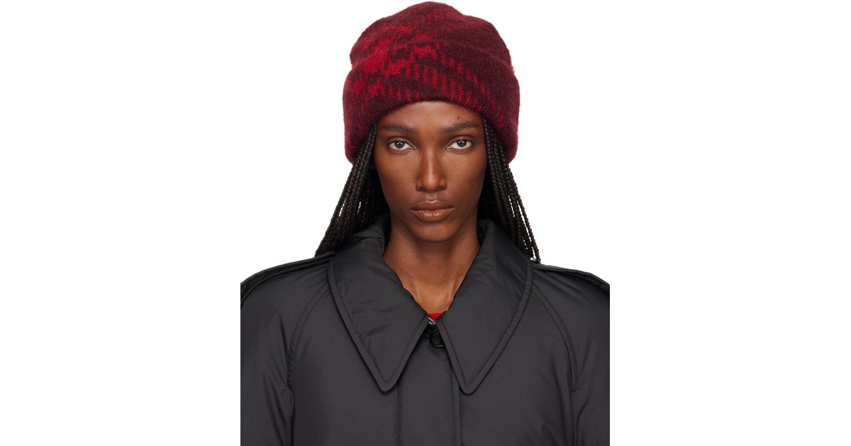 Burberry Burgundy Check Mohair Wool-Blend Beanie in Black | Lyst UK