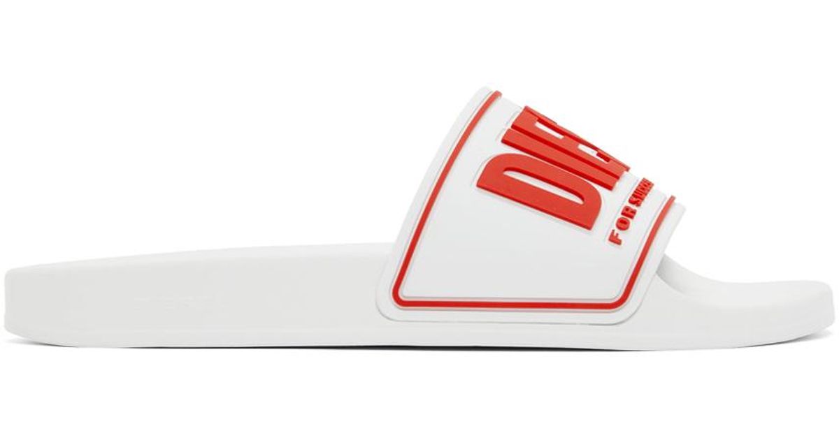 DIESEL Rubber Wite Logo Slides in h (Black) for Men | Lyst