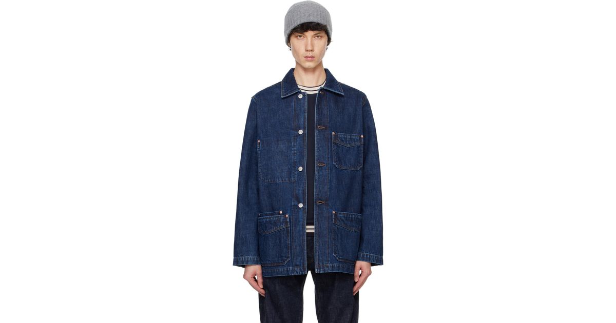 Drake's Selvedge Five-Pocket Denim Chore Jacket in Blue for Men | Lyst