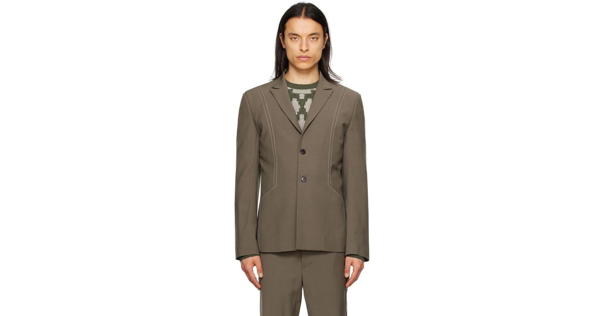 Steven Passaro Taupe Contrast Stitch Blazer in Brown for Men | Lyst