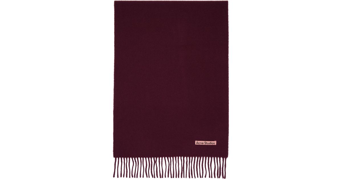 Acne Studios Burgundy Narrow Fringe Wool Scarf in Purple | Lyst UK