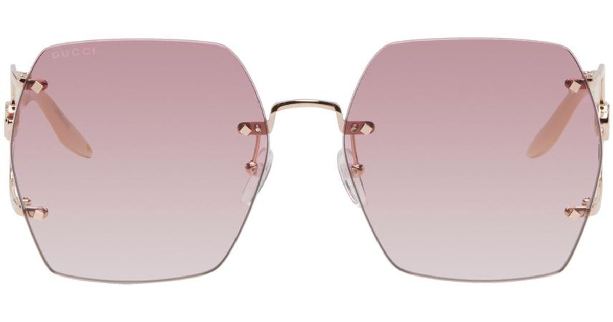 Gucci Rose Geometric Sunglasses in Black | Lyst