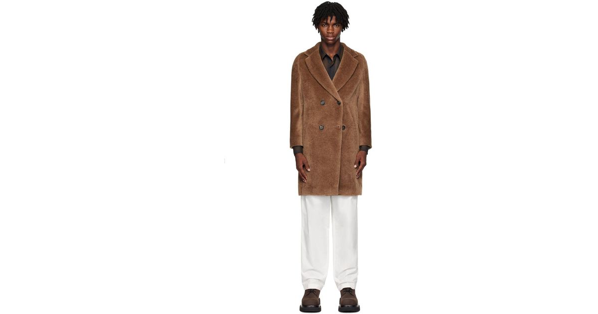 Max Mara Brown Double-breasted Faux-fur Coat for Men | Lyst