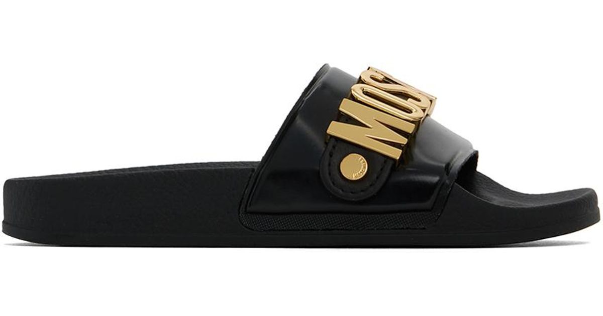 Moschino Lettering Logo Pool Slides in Black | Lyst