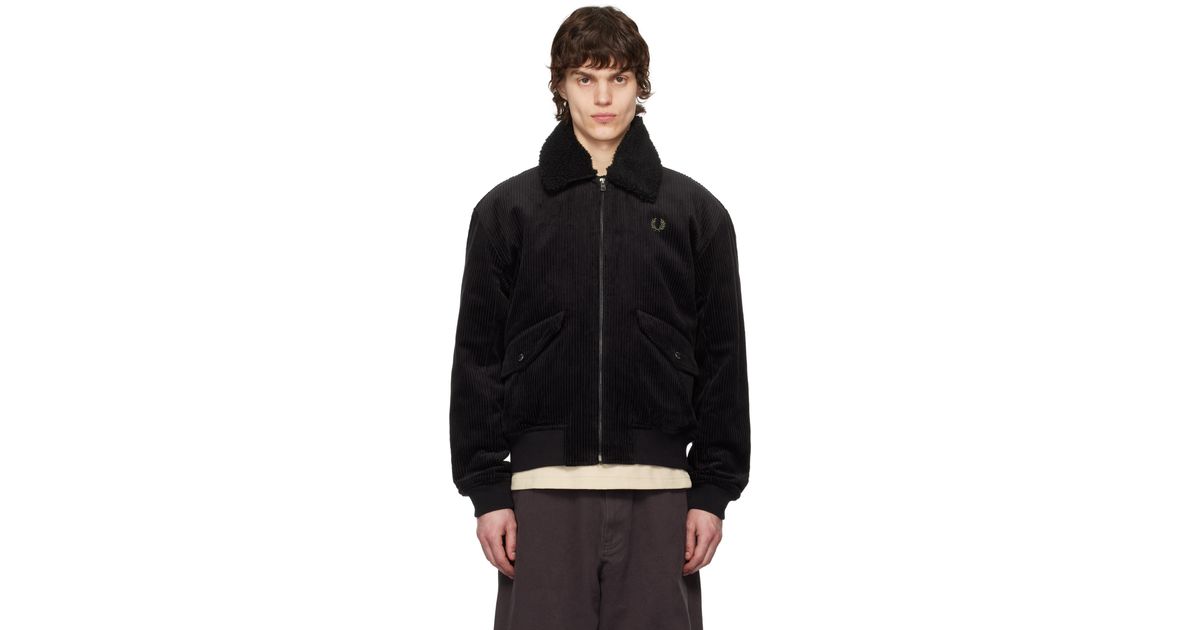 Fred Perry Cotton Corduroy Bomber Jacket in Black for Men | Lyst