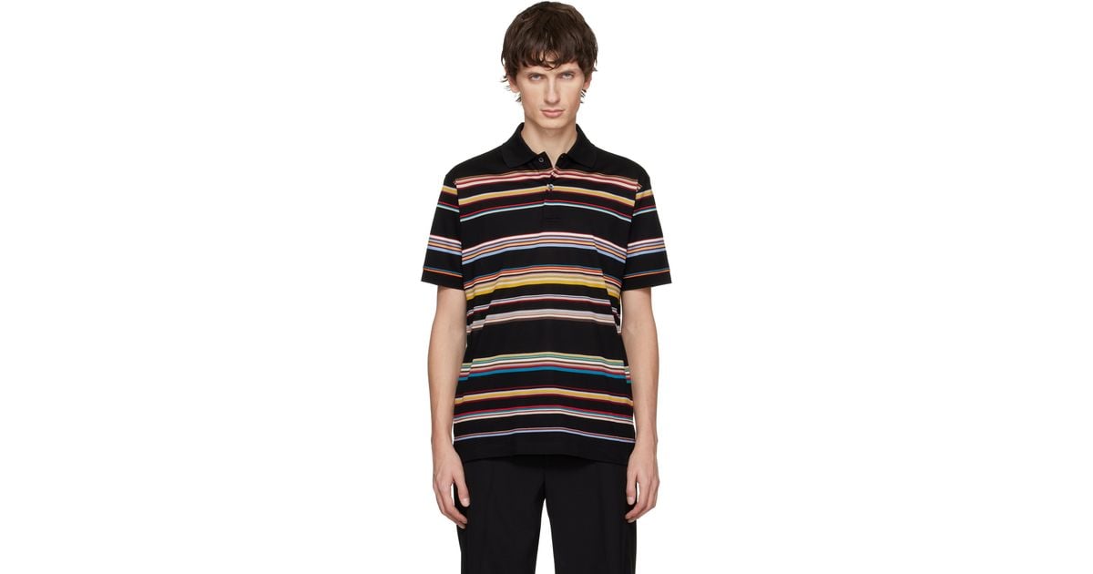 Paul Smith 'Signature Stripe' Cotton-Piqué Polo in Black for Men | Lyst UK