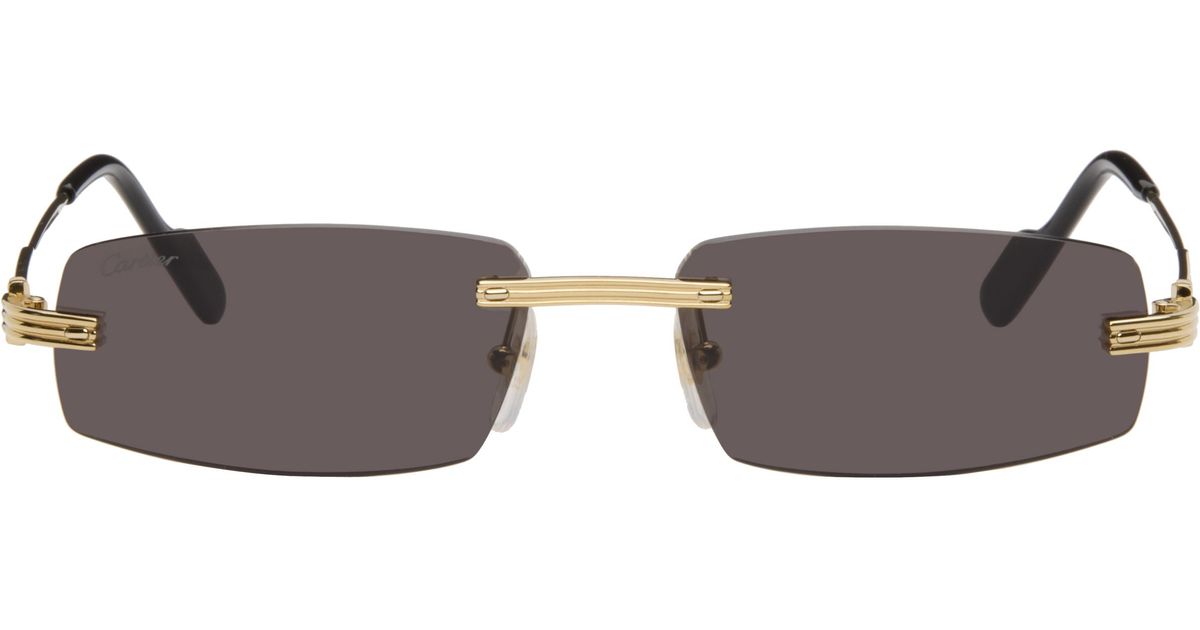 Cartier Première De Rectangular Rimless Sunglasses in Black | Lyst