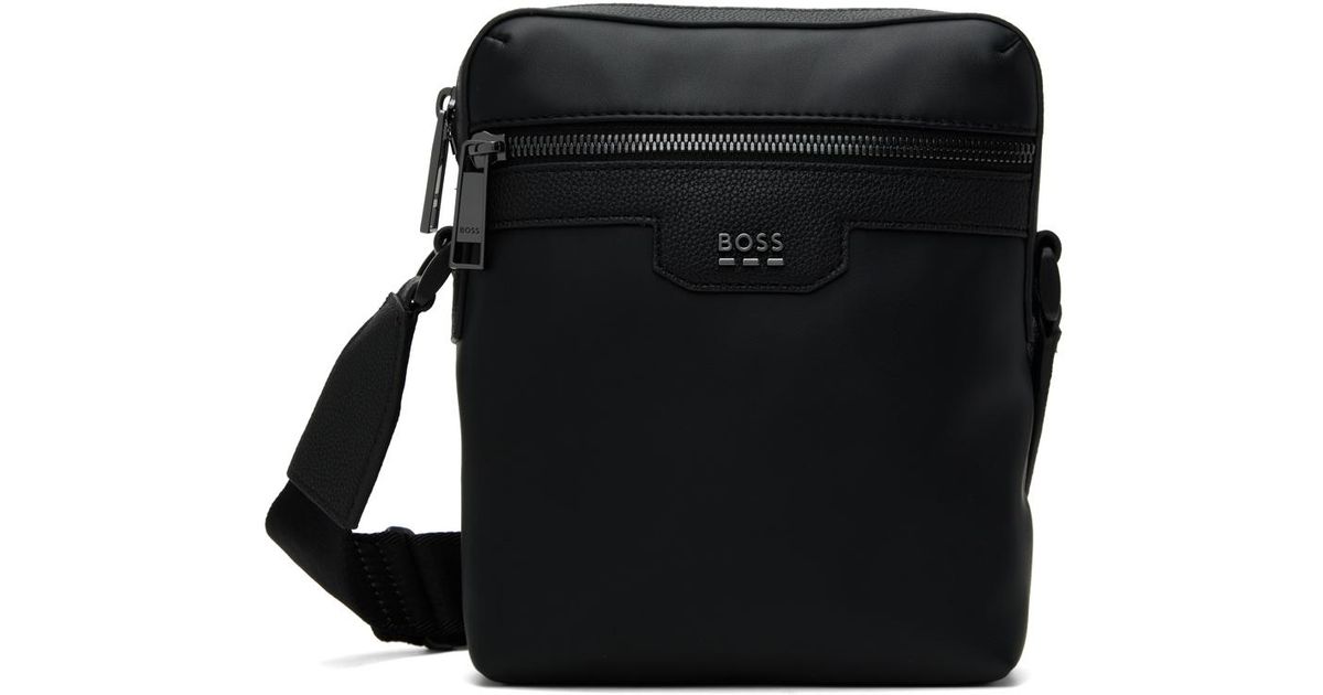 BOSS Buffed Faux-Leather Messenger Bag in Black for Men | Lyst