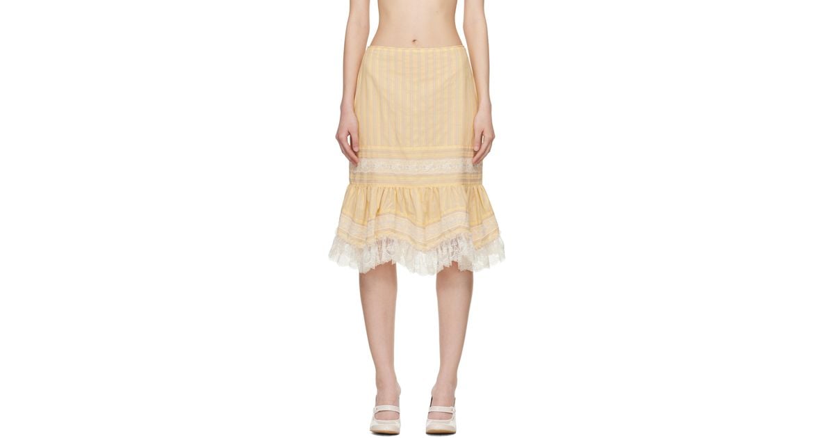 Anna Sui Ruffle Lace Midi Skirt in Natural | Lyst UK