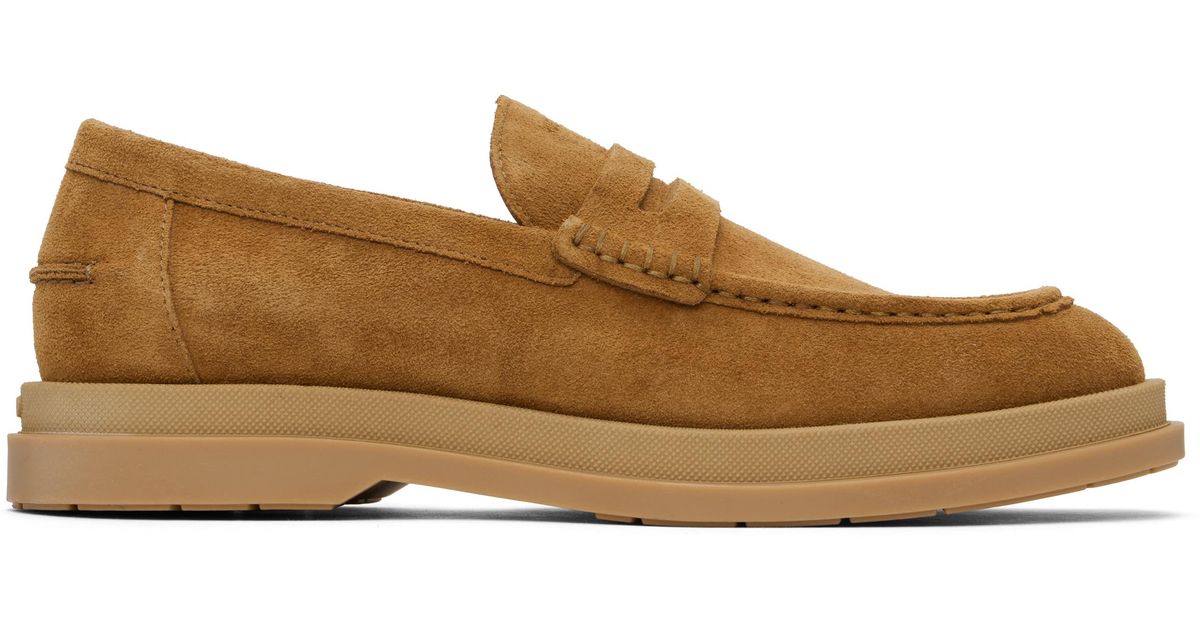 HUGO Tan Suede Loafers in Black for Men | Lyst