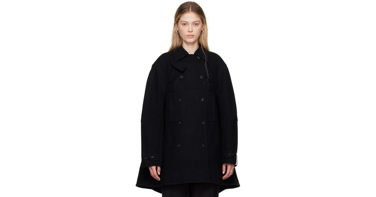 ROKH Oversized Peacoat in Black | Lyst