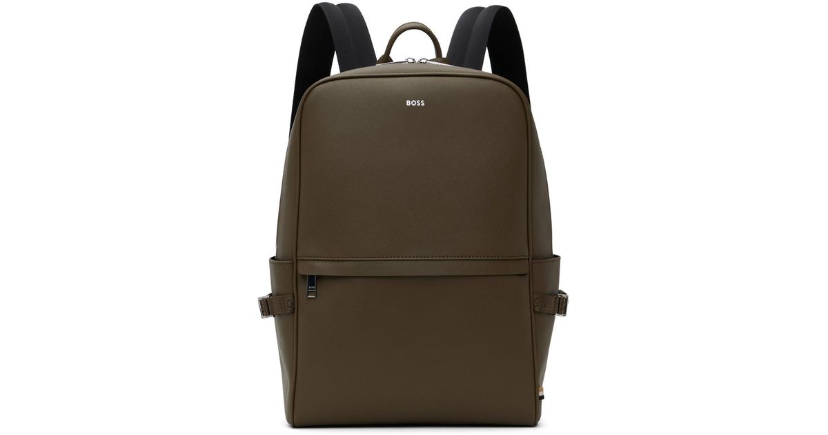BOSS Signature Stripe Saffiano Leather Backpack in Black for Men | Lyst