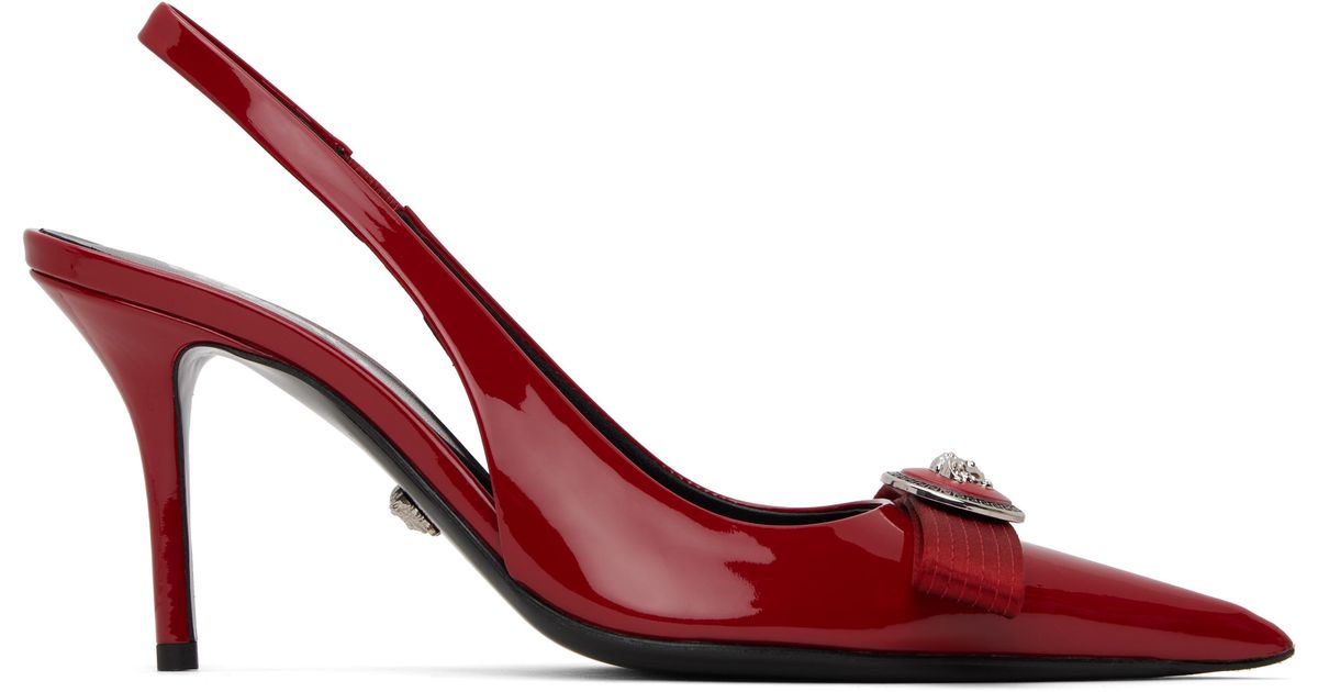 Versace Gianni Ribbon Slingback 85Mm Heels in Red | Lyst