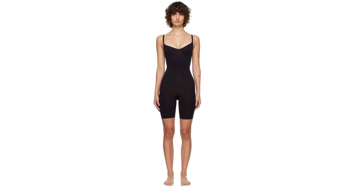 Skims Black Seamless Sculpt Sculpting Mid Thigh Bodysuit Lyst