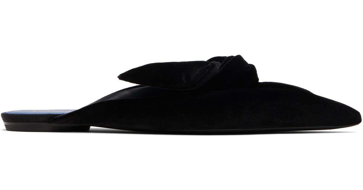 Lanvin Midnight Step Velvet Bow Mule Flats in Black | Lyst