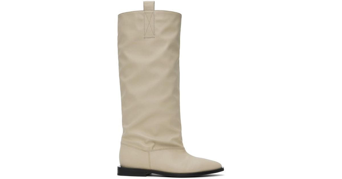 Ganni Western Loose Flat Tubular Boots in Brown | Lyst