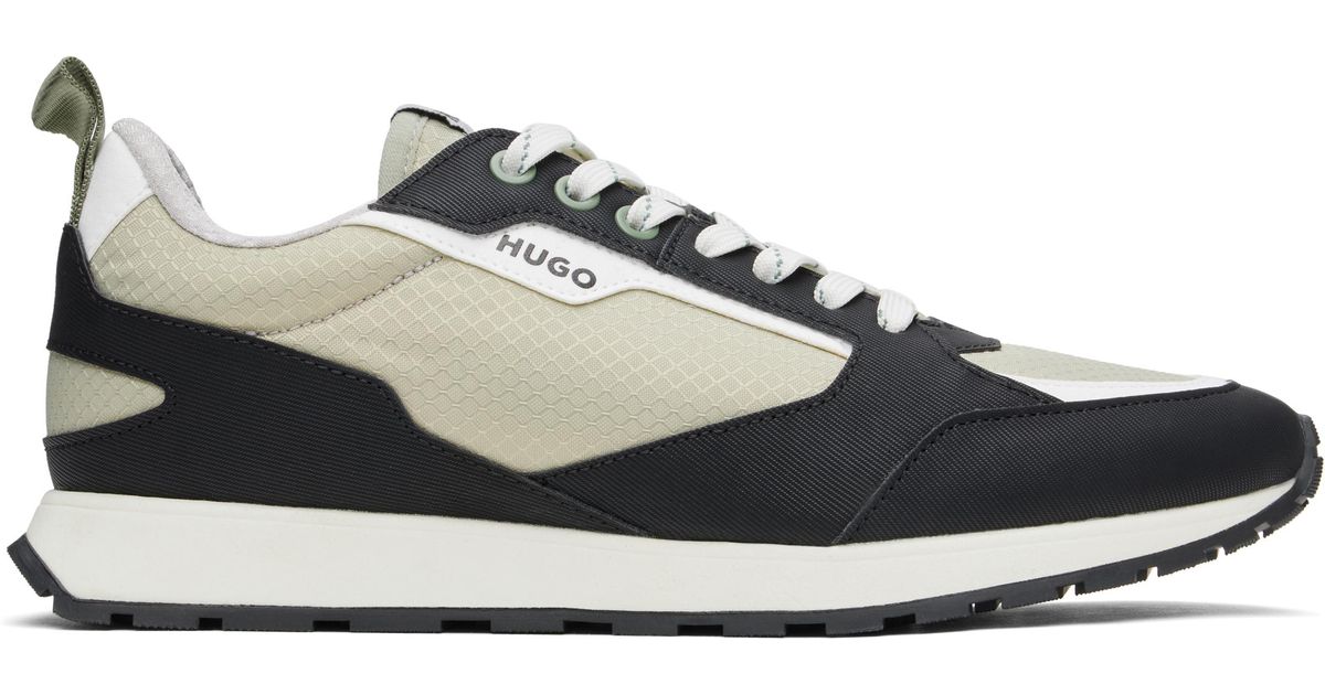 HUGO Mixed-Material Ripstop & Faux-Leather Sneakers in Black for Men | Lyst