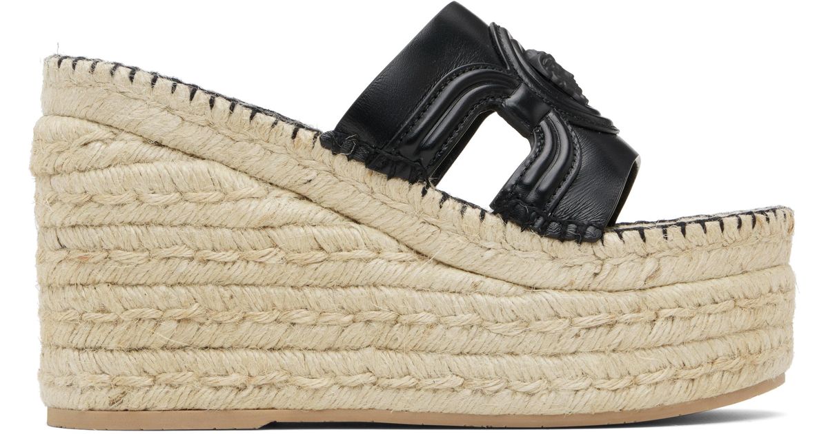 Versace Medusa Platform Espadrilles Heeled Sandals in Black | Lyst