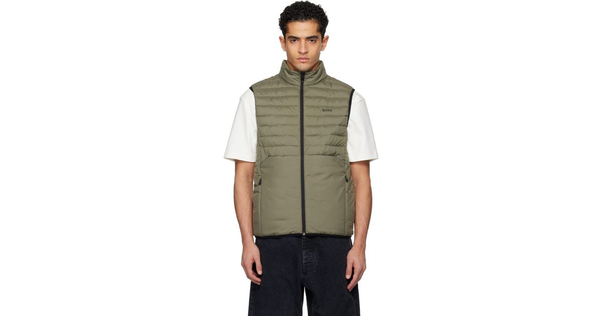 BOSS Khaki Water-Repellent Reflective Accent Vest in Green for Men ...